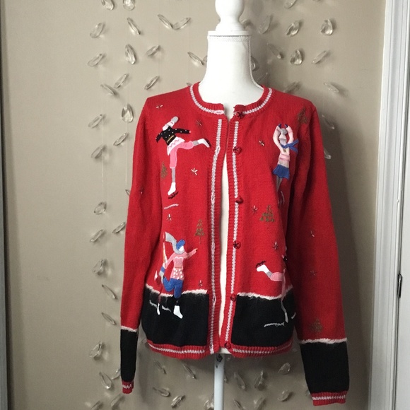 Vintage | Sweaters | Cottagecore Winter Wonderland Novelty Iceskating ...